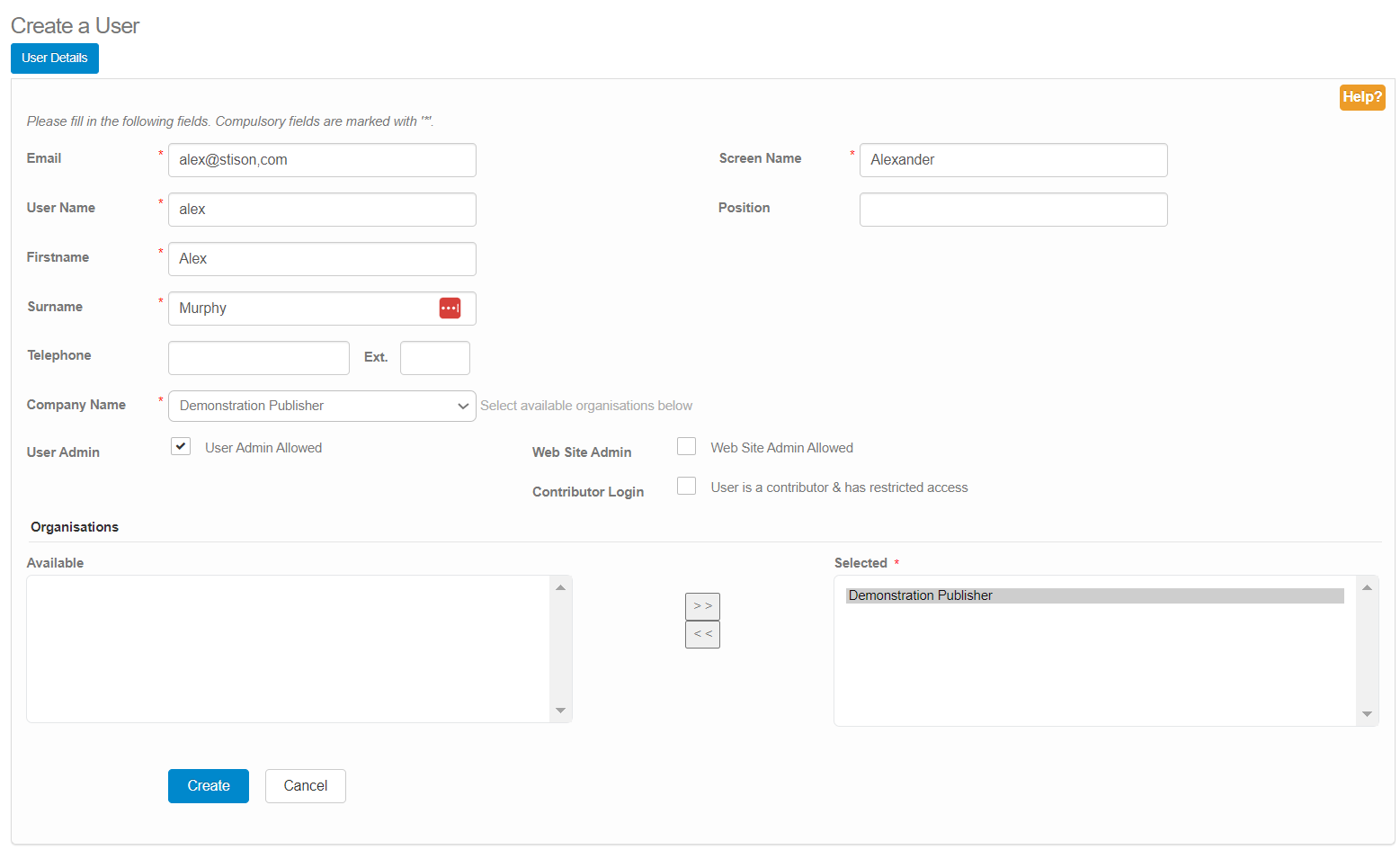 User Details Tab Stison